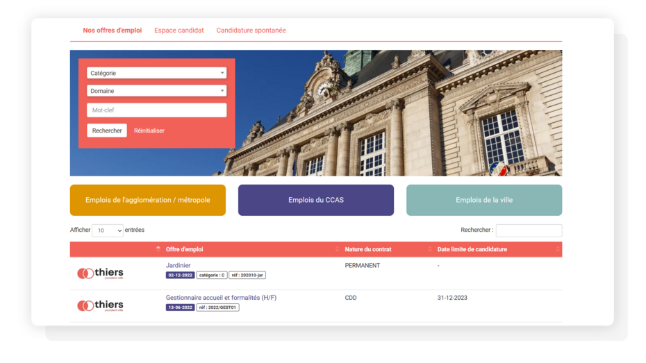 Fonctionnalité de personnalisation des offres d'emploi